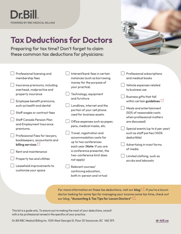 Tax Deductions for Doctors Checklist - Dr.Bill